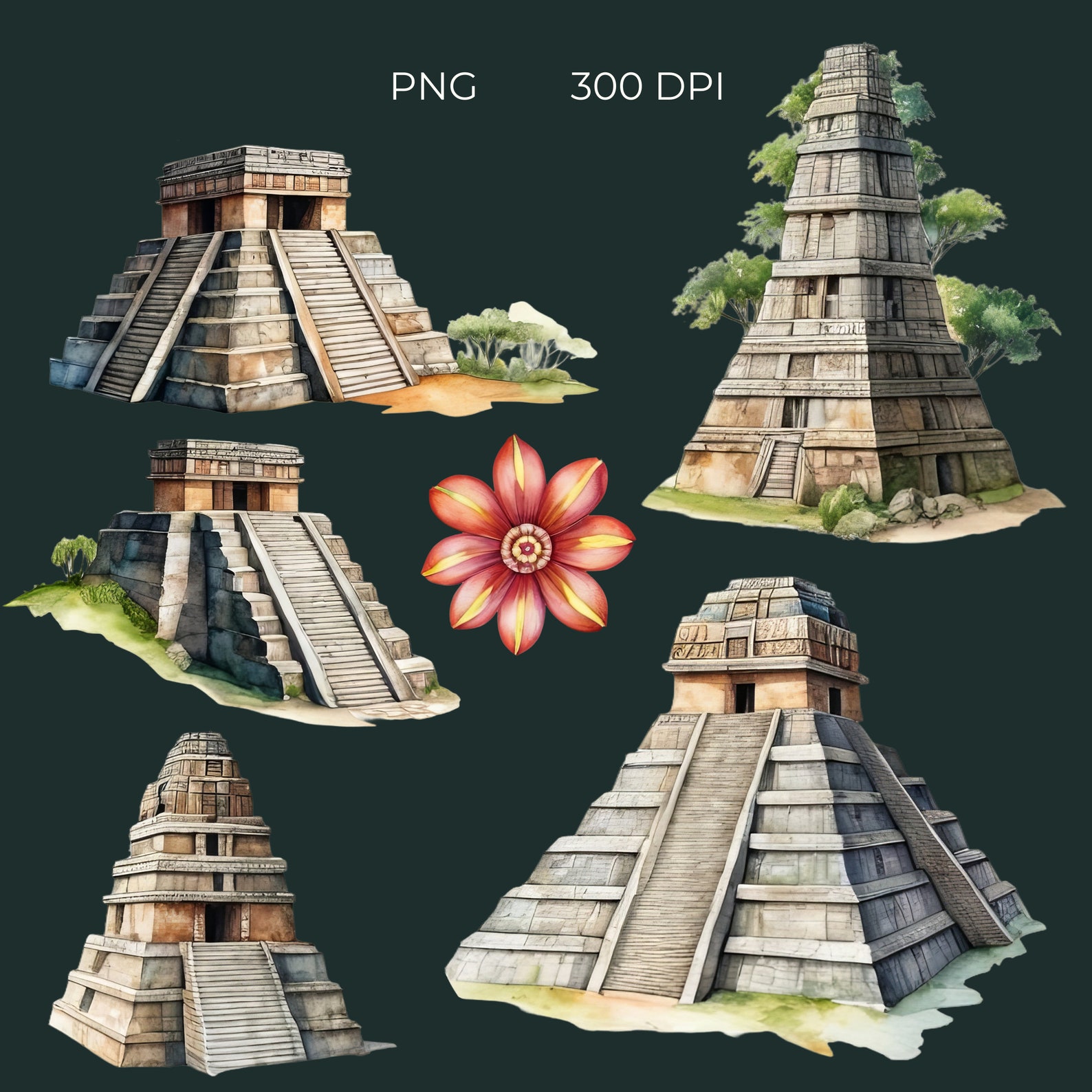Maya Temple Clipart Set, Aztec Pyramid Graphics, Ancient Maya Clip Art ...