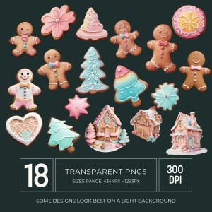 Pastel Gingerbread Clipart, Christmas Decor, Instant Download PNG ...