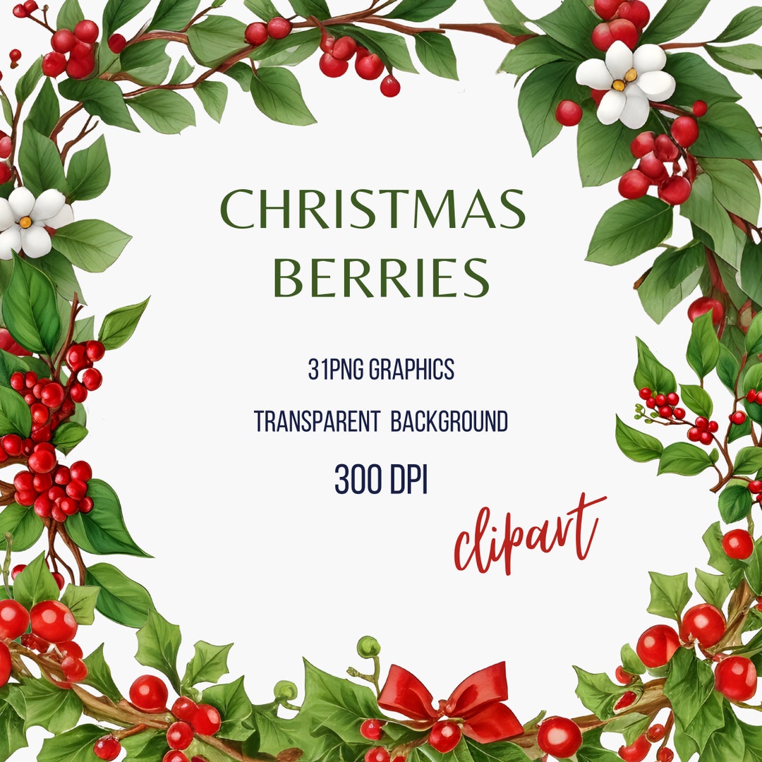 Winter Berry Clipart Christmas Decorative Red Berries - Etsy