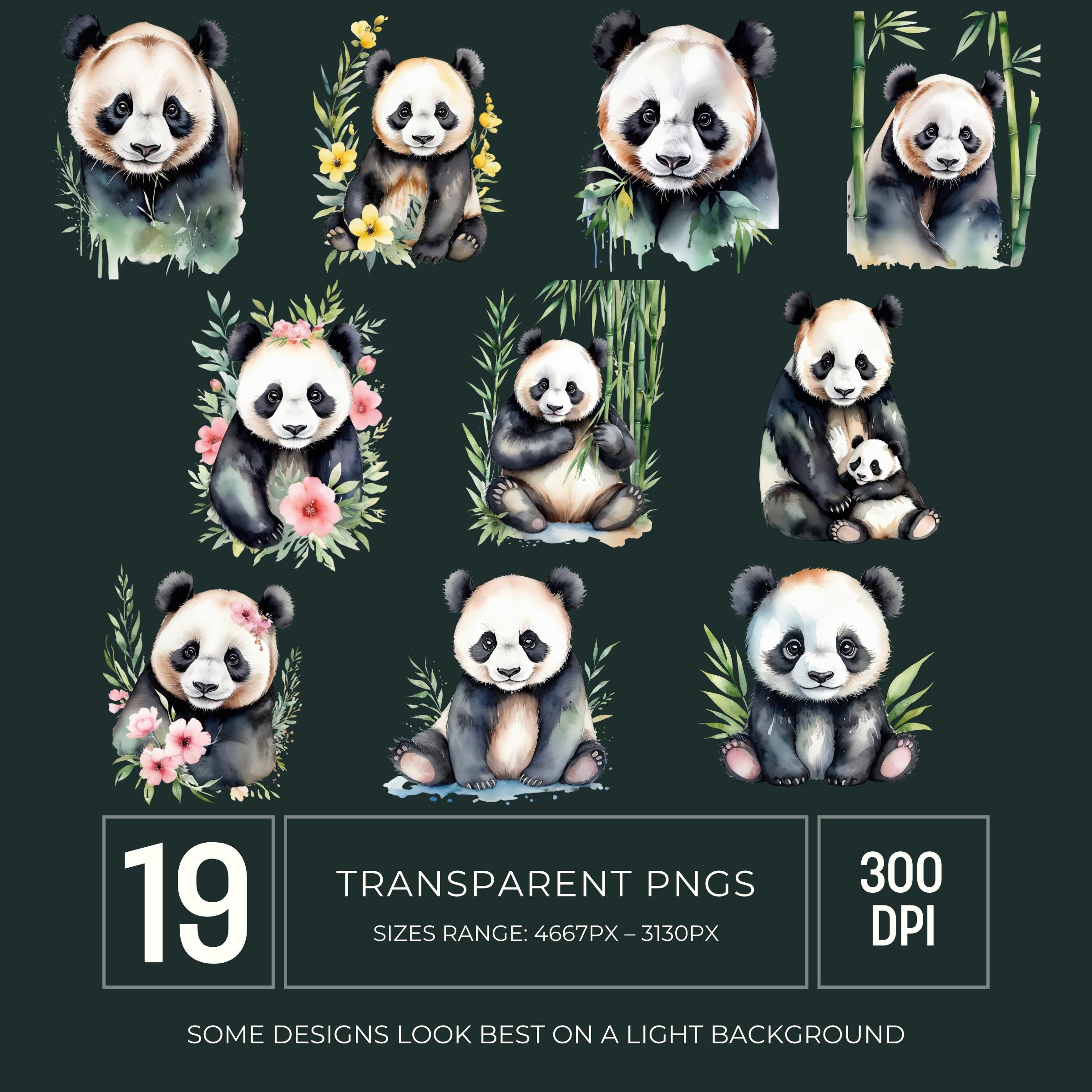 Watercolor Panda Clipart PNG, Baby Panda Art, Floral Wildlife Decor ...