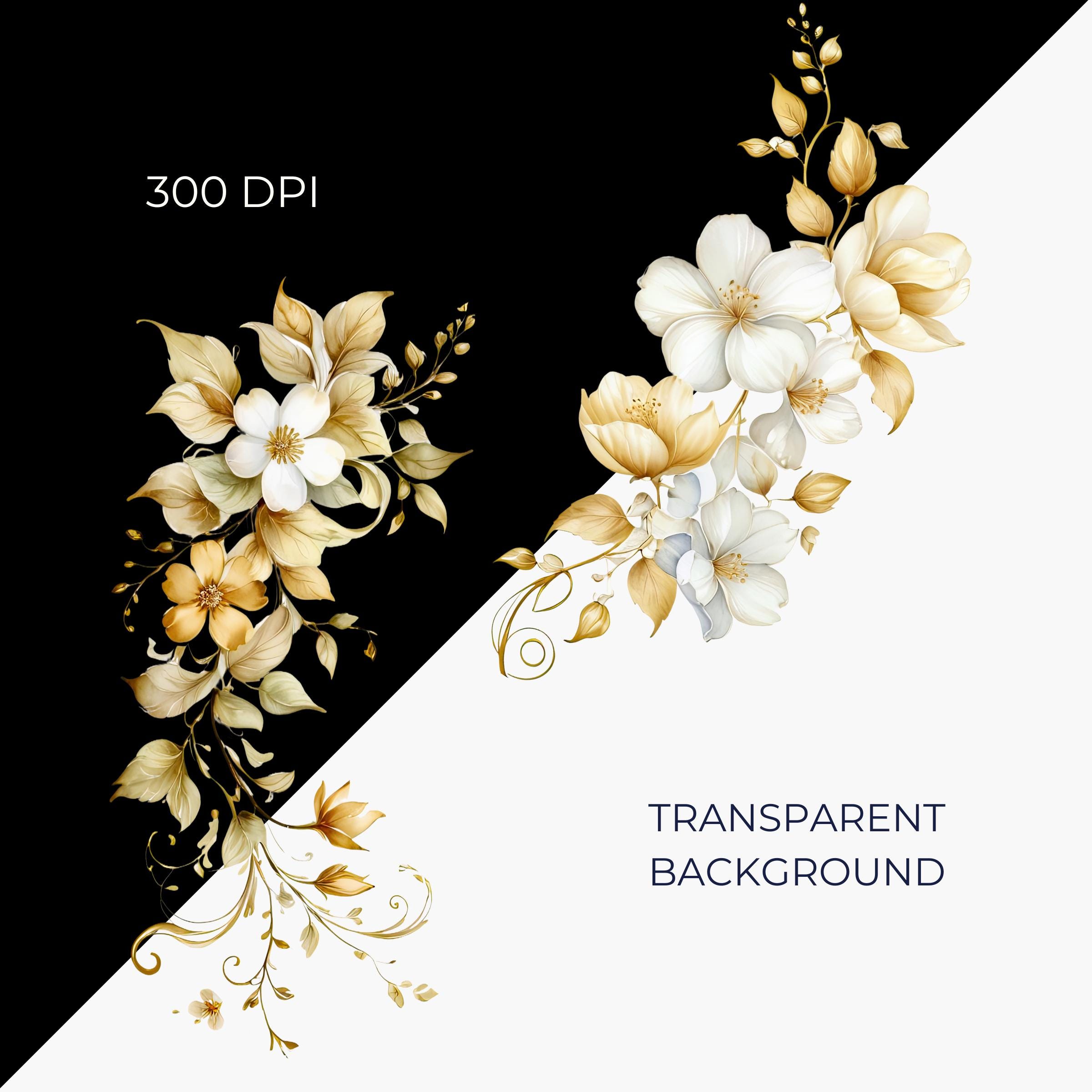 White Gold Flower Vine Clipart, Instant Download, Wedding Clip Art ...