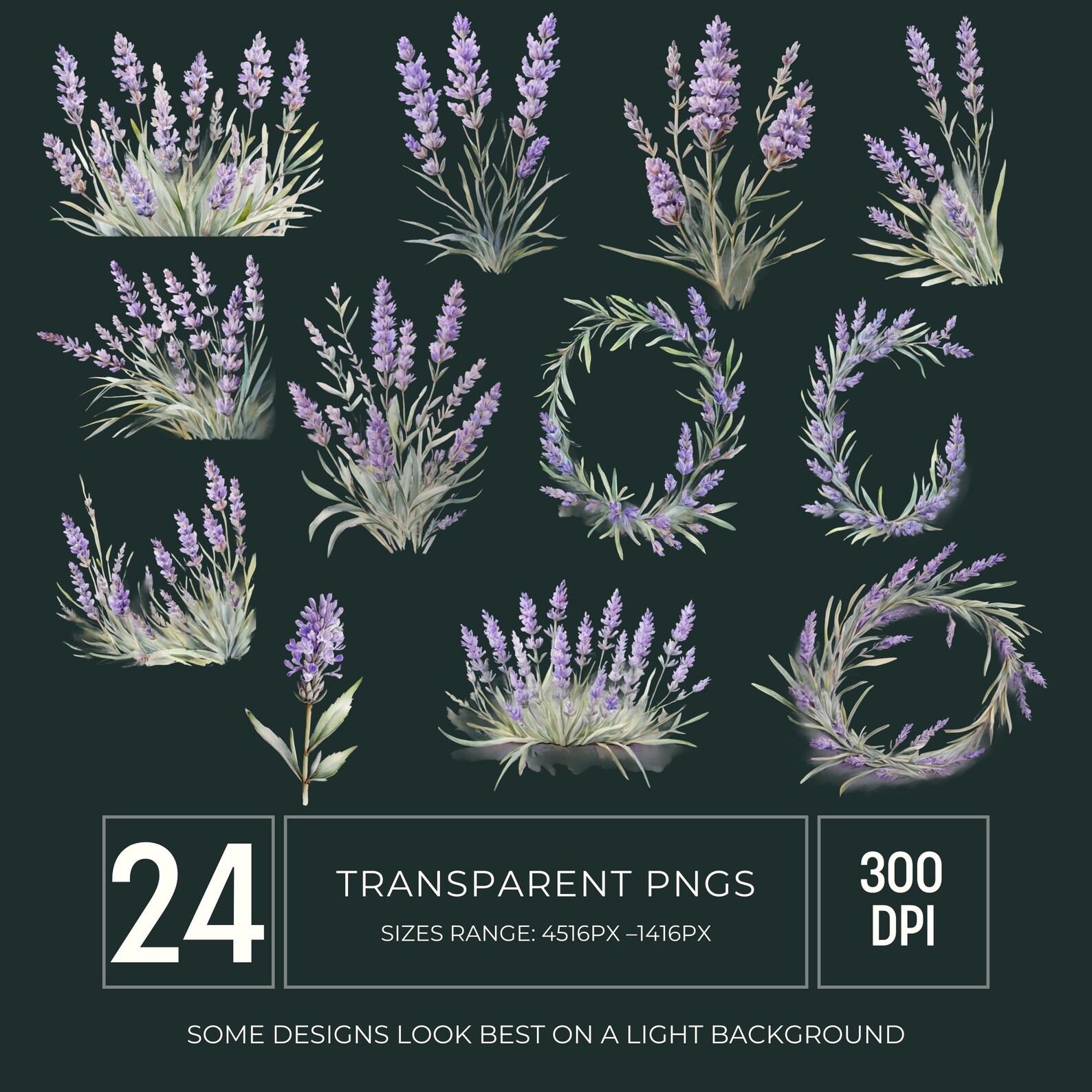 Watercolor Lavender Clipart Set, Purple Floral Graphics, Instant ...