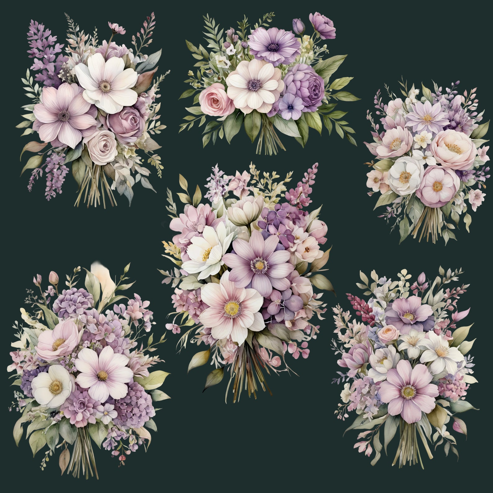 Watercolor Floral Clipart Mauve Bouquet, Scrapbooking Supplies, Craft ...