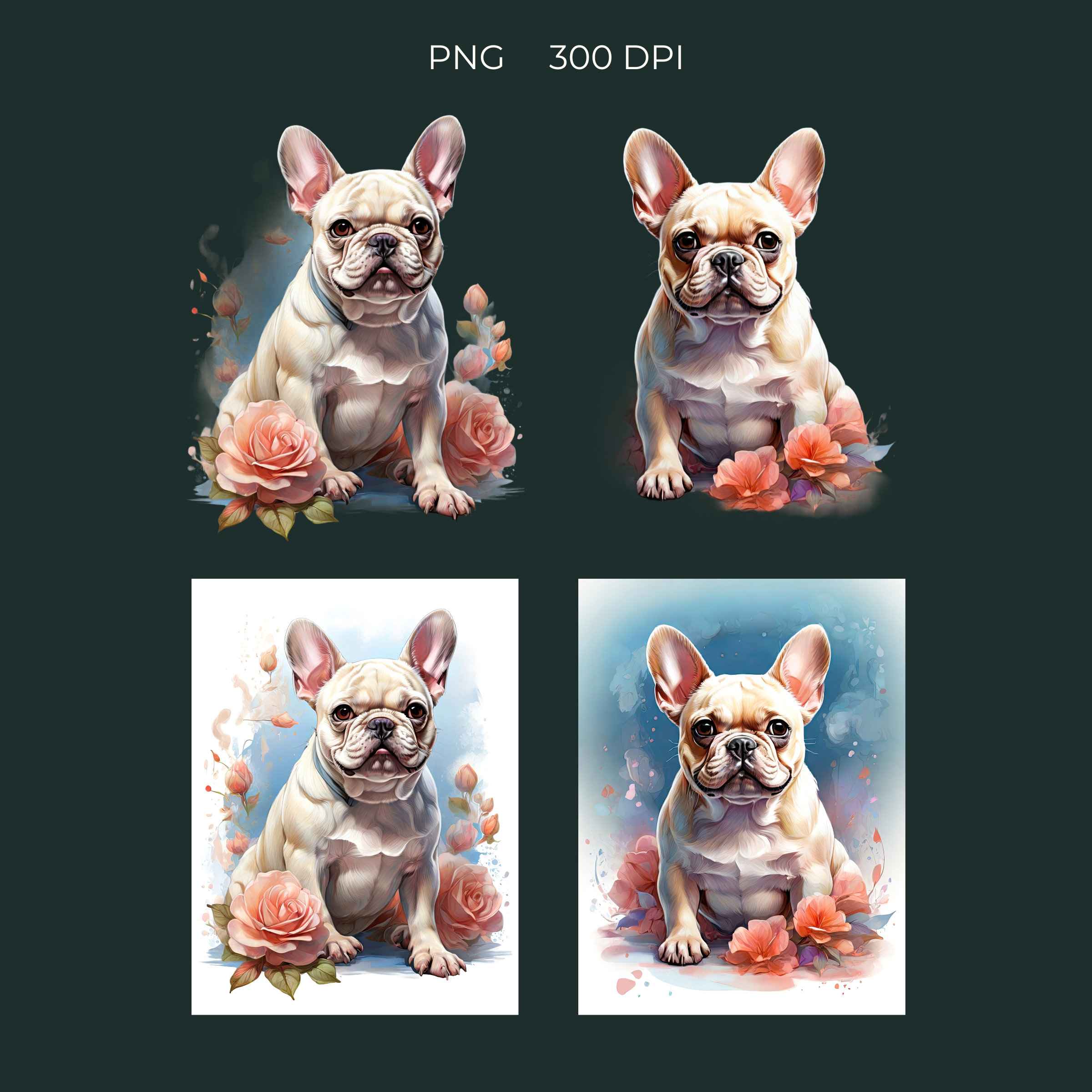 Watercolor Frenchie Clipart Set, French Bulldog Images, Scrapbook ...