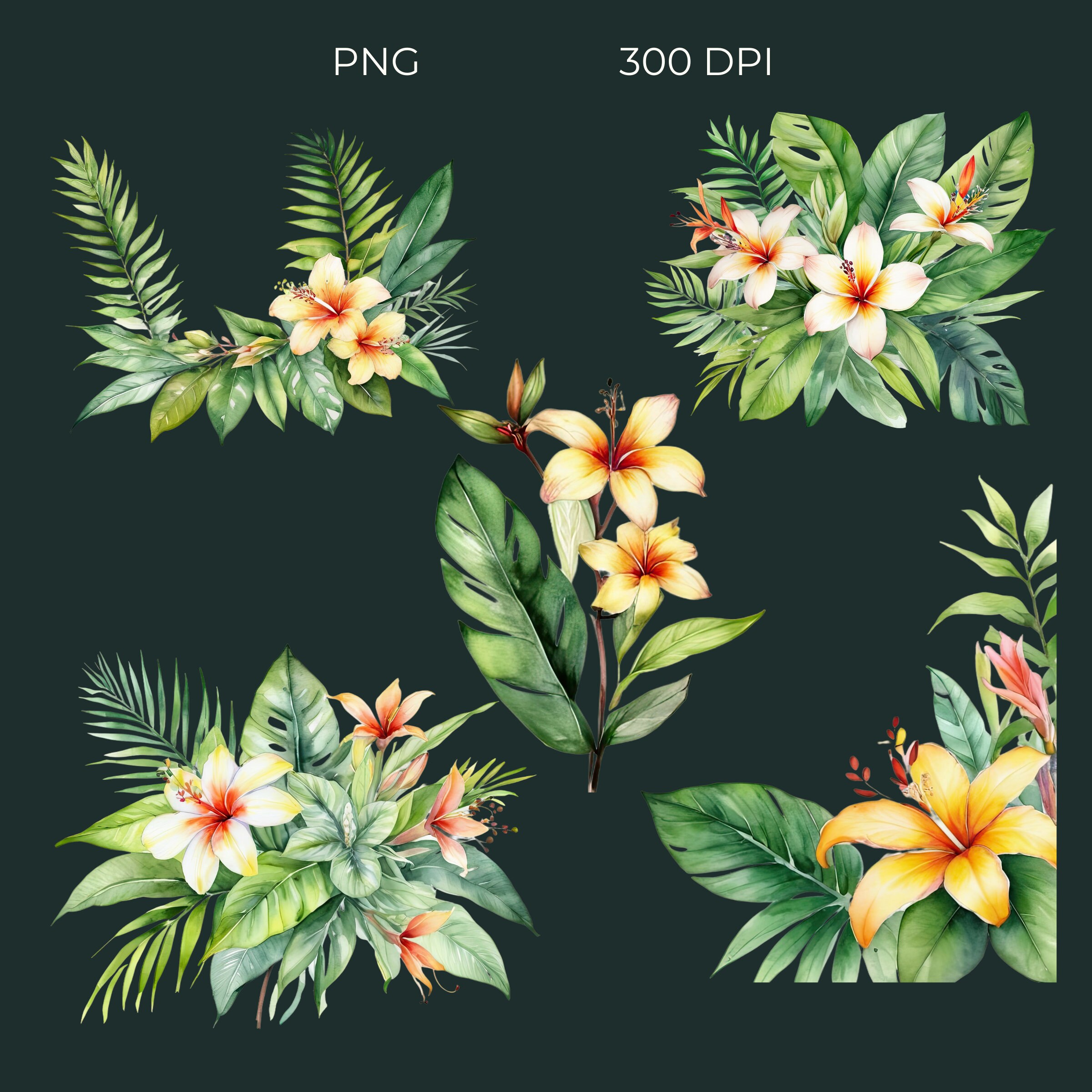Watercolor Tropical Flowers Clipart, Instant Download, Summer Floral ...