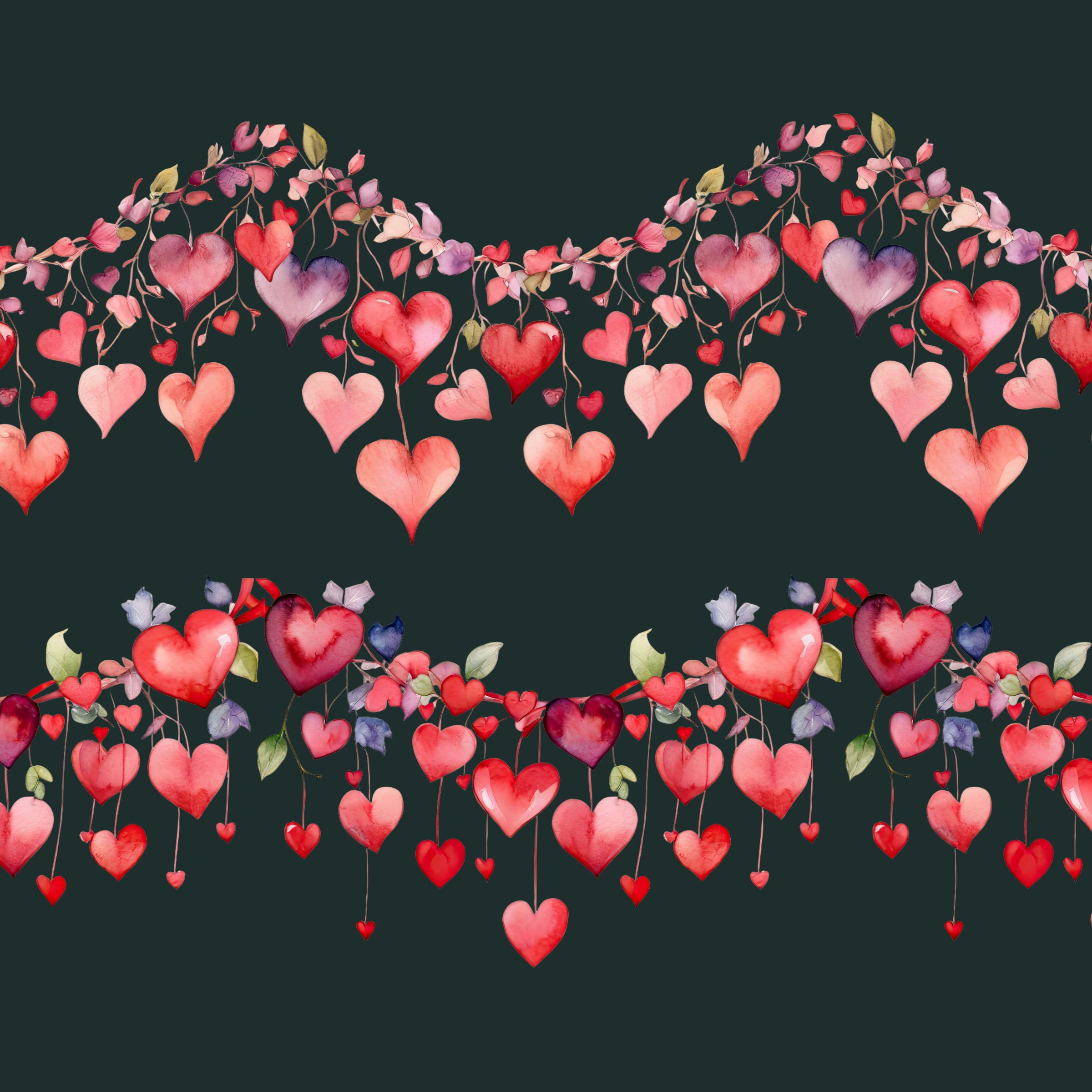 Heart Border Clipart, Watercolor Hearts PNG, Valentines Day Clip Art ...