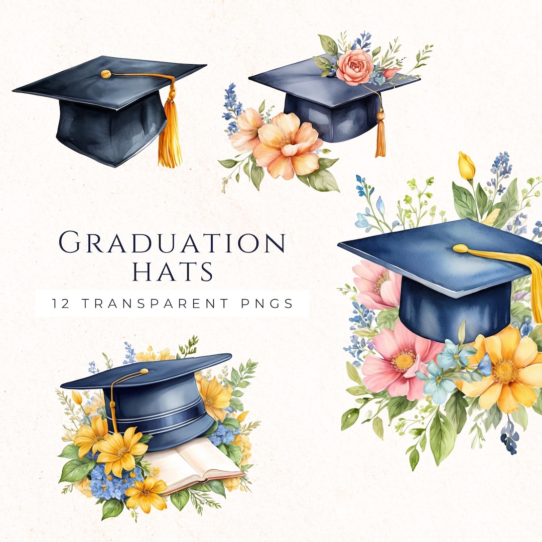 Graduation Hats Clipart Set, Instant Download School Student Graphics ...