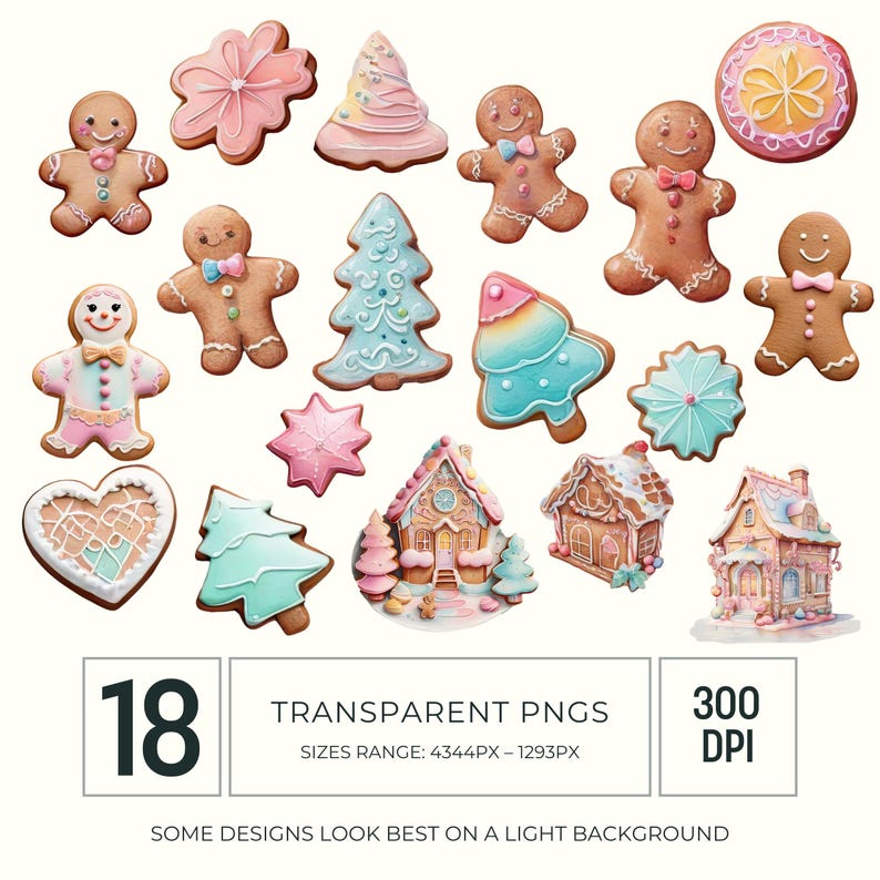 Pastel Gingerbread Clipart, Christmas Decor, Instant Download PNG ...