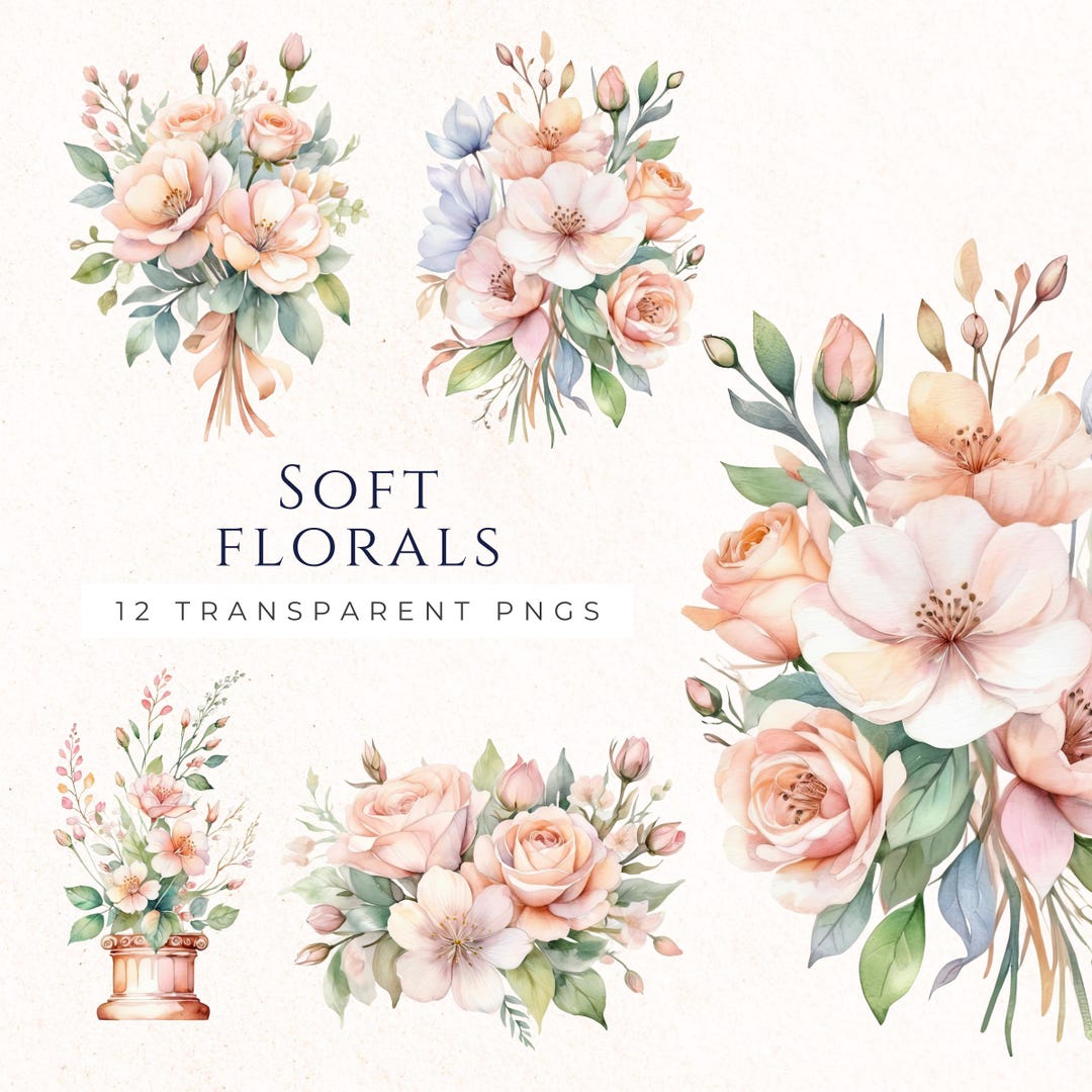 Soft Peach Flower Clipart, Watercolor Floral Images, Bouquet PNG ...