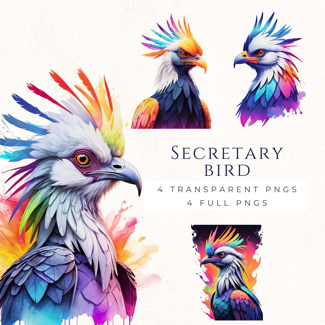Neon Secretary Bird Clipart PNG, Bold African Wildlife Graphics for ...
