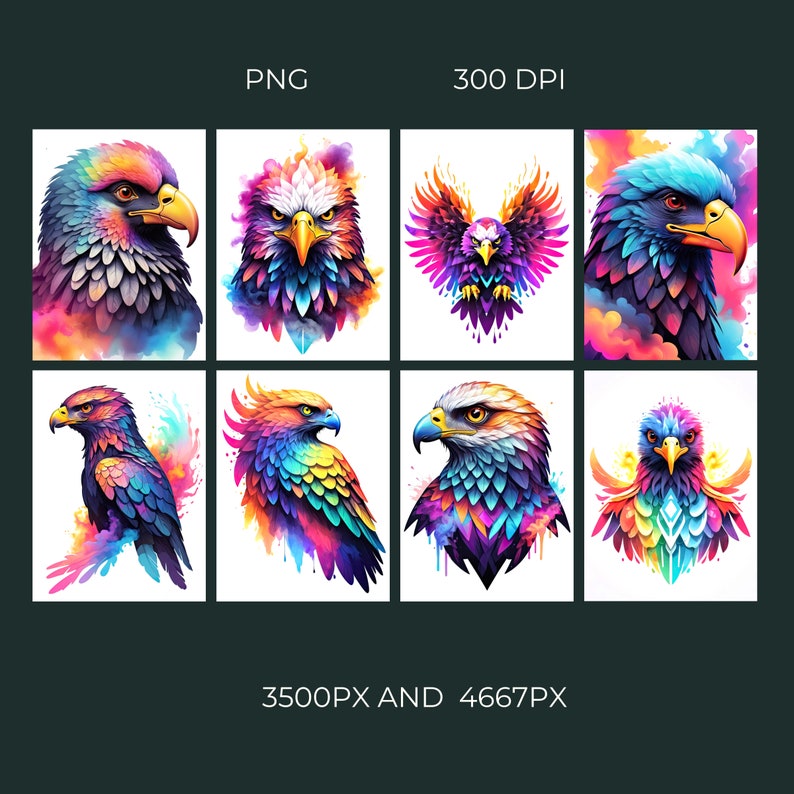 Neon Eagle and Hawk Bird of Prey Clipart PNG, Bold Wildlife Graphics ...