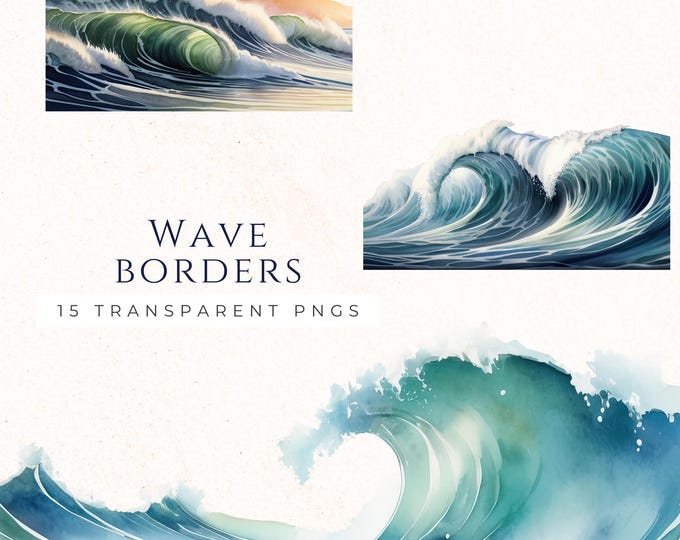 Wave Border Clipart, Water Border Image, Beach Digital Art, Instant ...