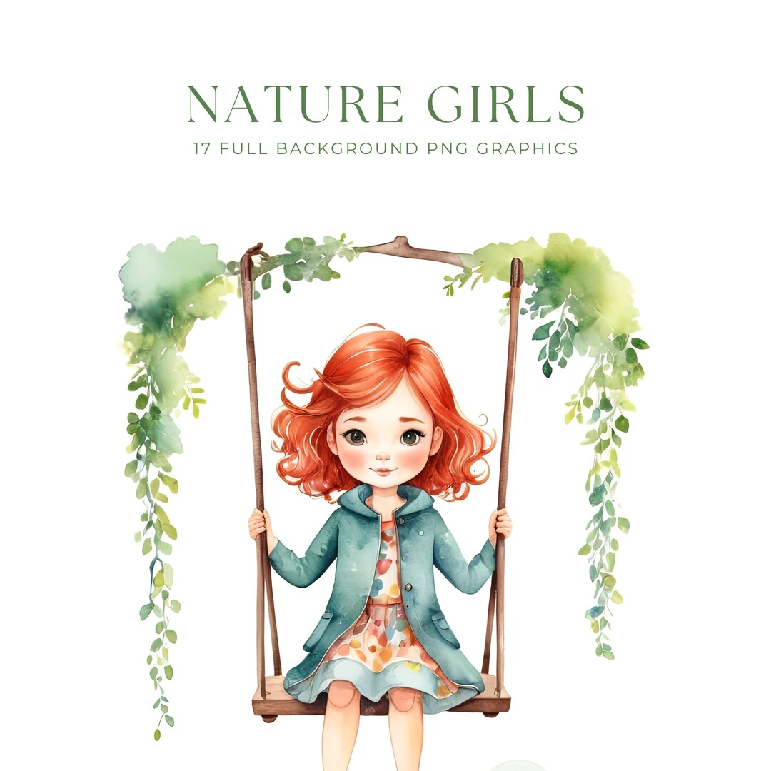 Cute Watercolor Children Clipart, Girls in Nature PNG, Instant Download ...