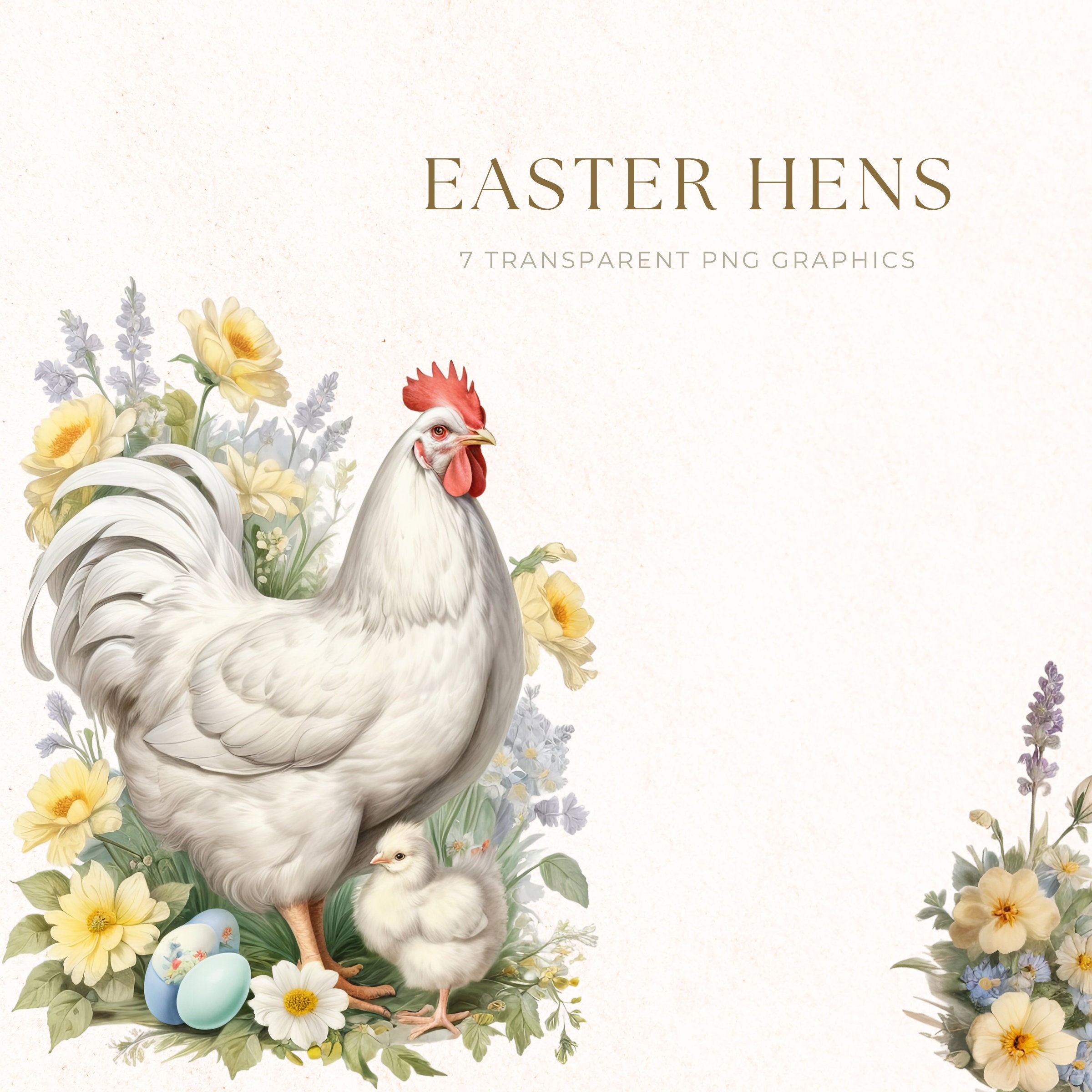 Easter Hen Clipart, Vintage Watercolor Chicken PNG, Spring Decor Set ...