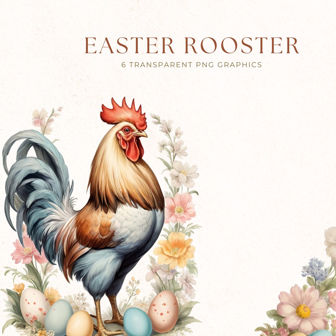 Vintage Easter Rooster Clipart, Spring PNG Files, Easter Decoration ...