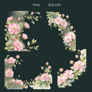 Pink Rose Border Clipart, Watercolor Flower Borders, Instant Download ...