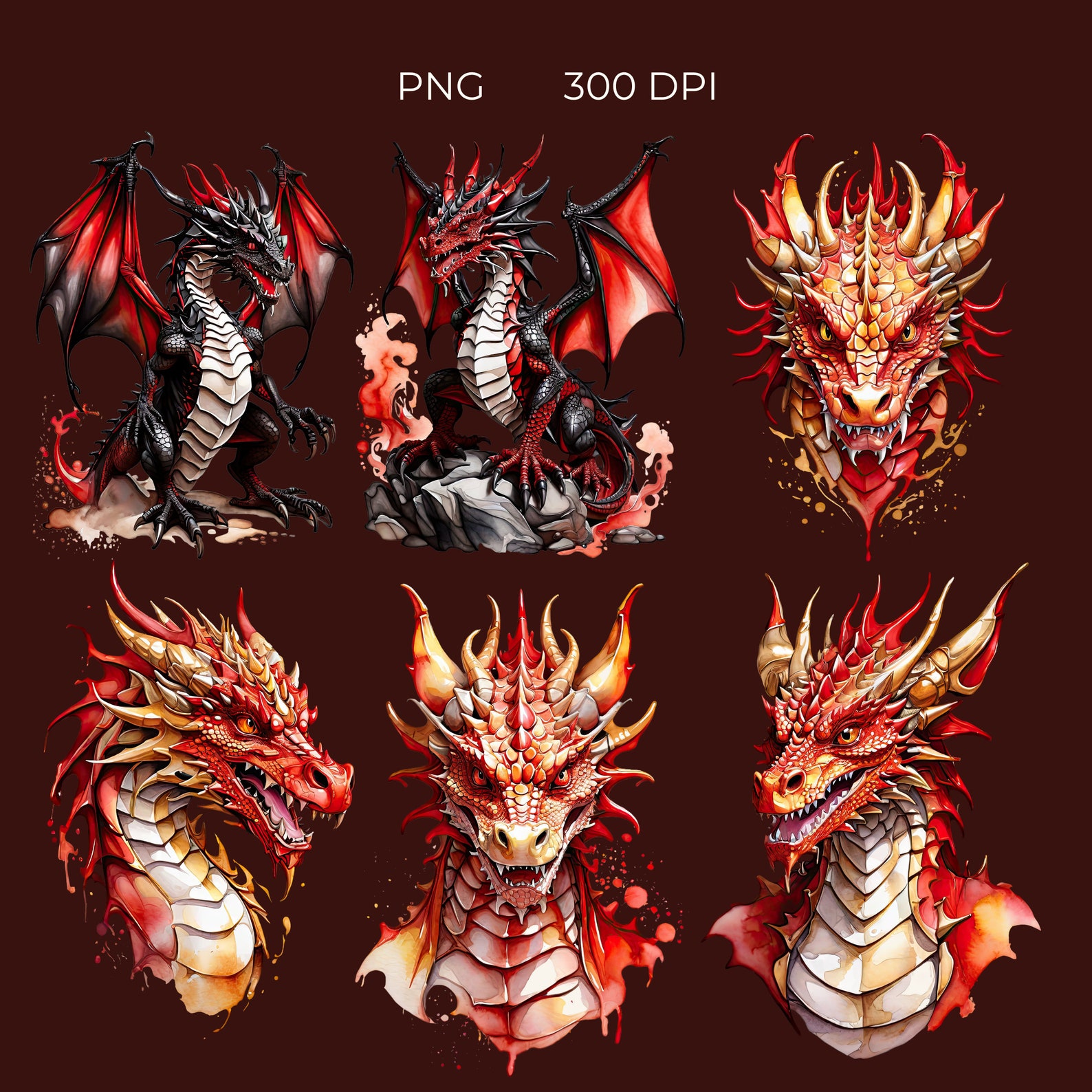 Red Dragon Clipart, Fantasy Clip Art, Watercolor Dragon, Mythical ...