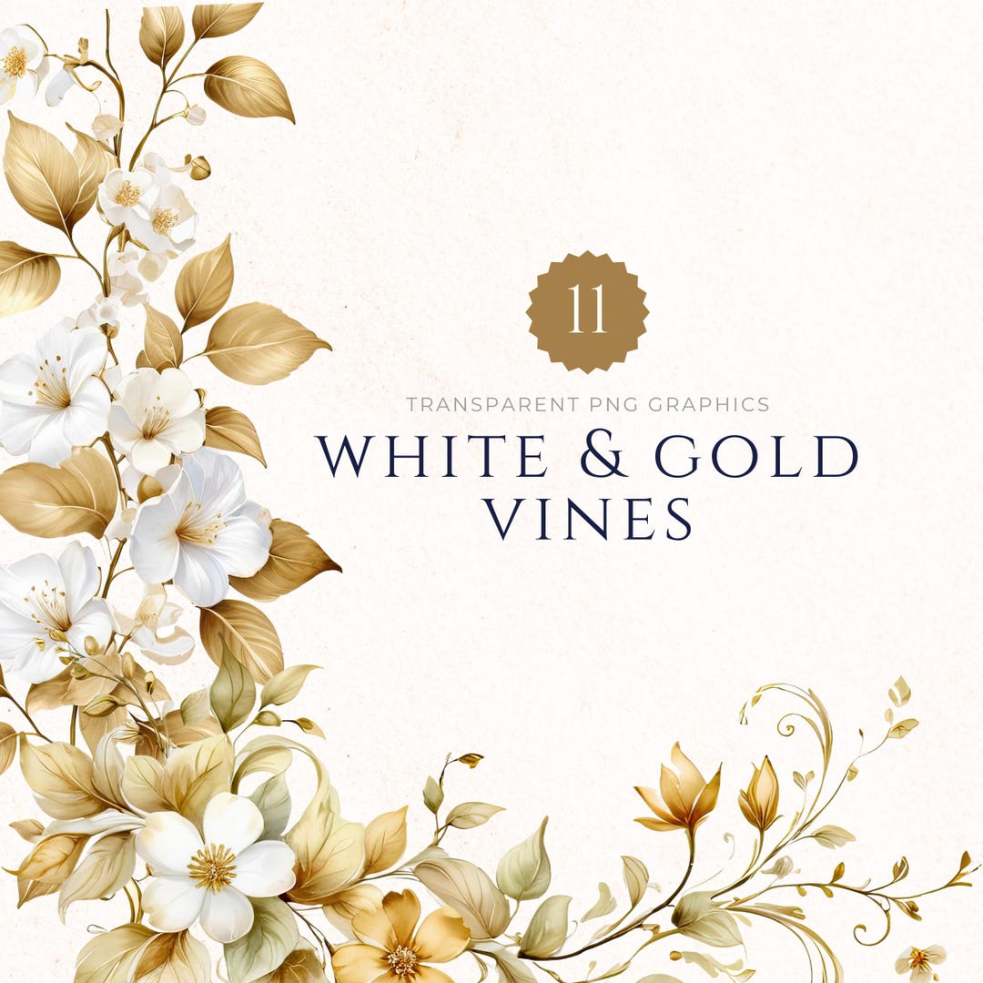 White Gold Flower Vine Clipart, Instant Download, Wedding Clip Art ...