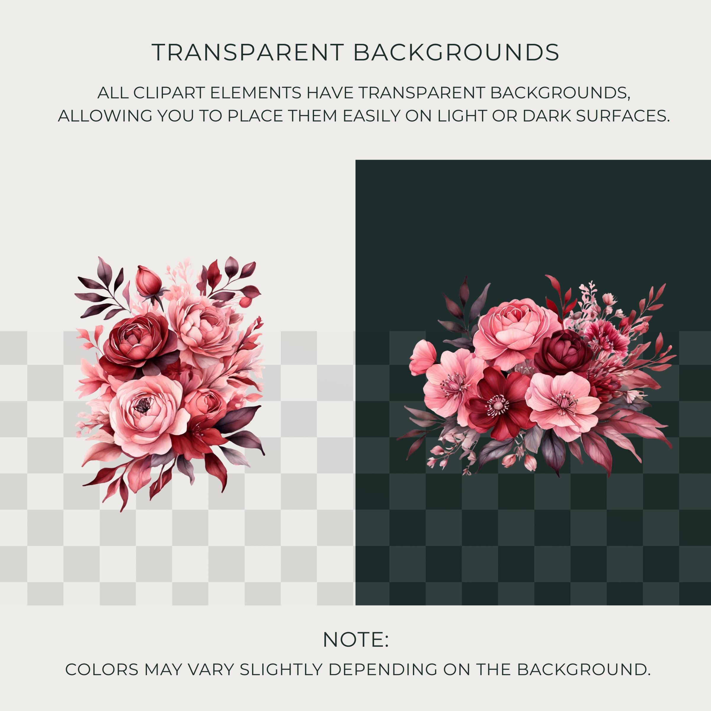 Red and Pink Flower Clipart, Moody Floral Graphics, Digital Download ...