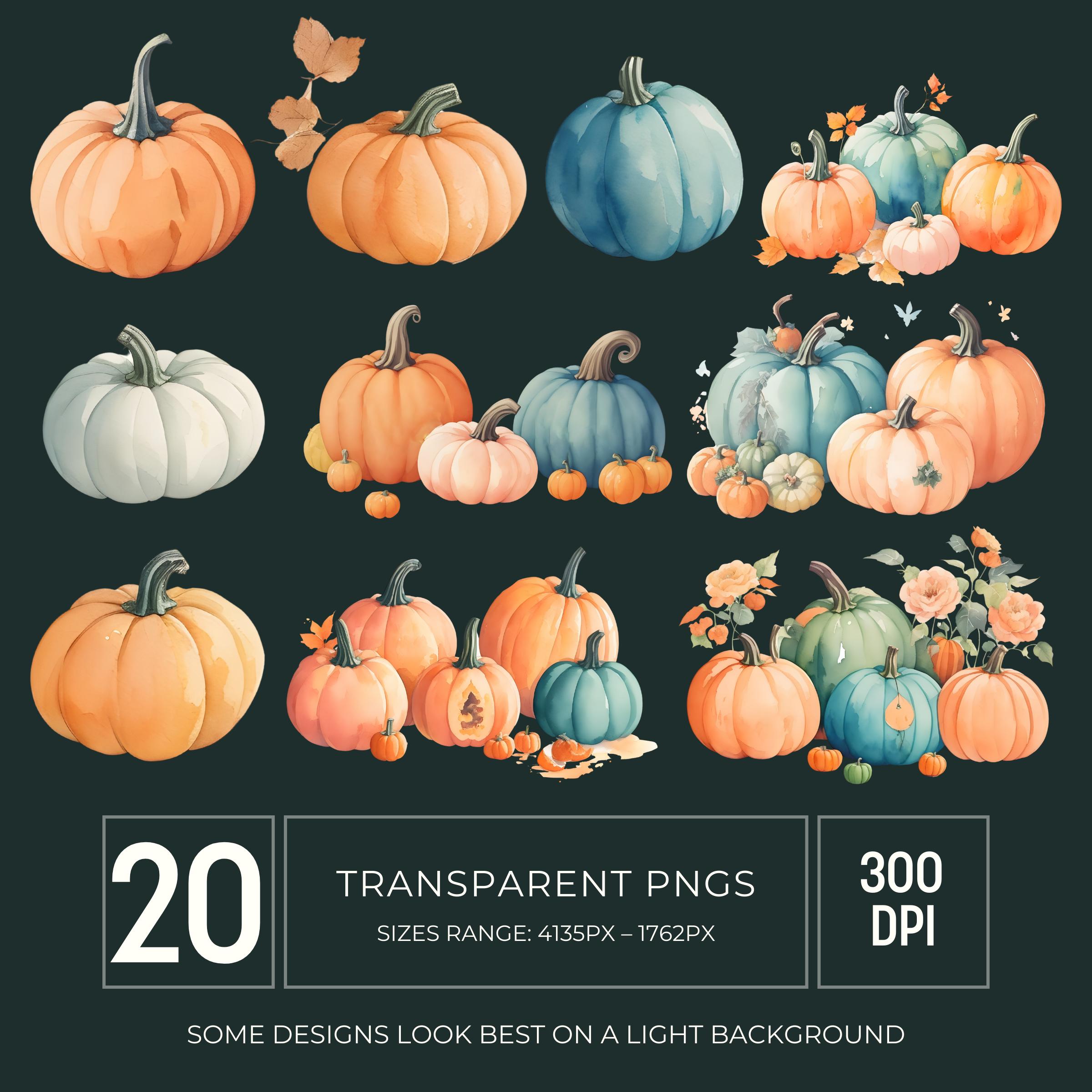 Watercolor Pumpkin Clipart Set PNG, Autumn Harvest Graphics for ...