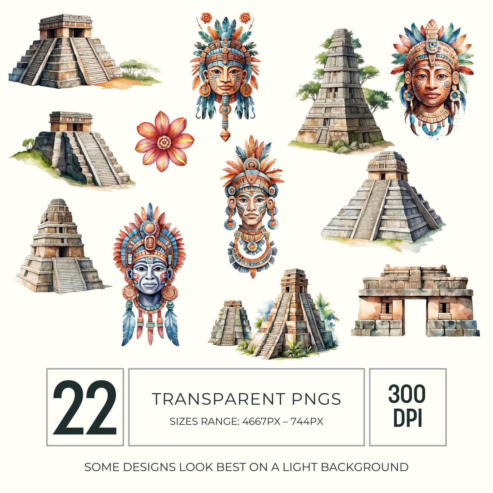 Maya Temple Clipart Set, Aztec Pyramid Graphics, Ancient Maya Clip Art ...