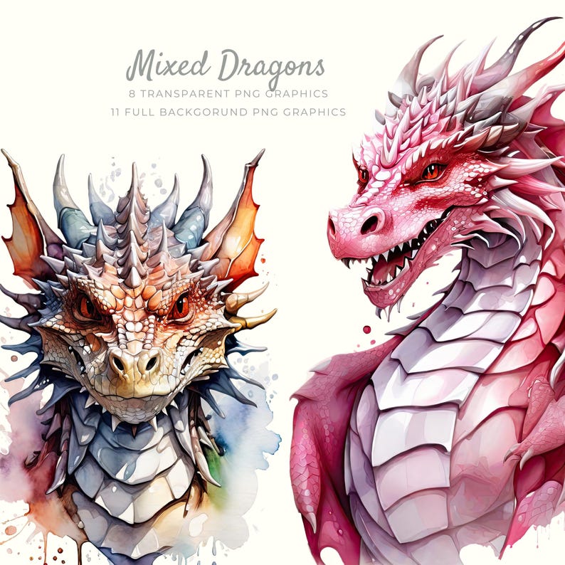 Dragon Clipart Bundle, Fairy Tale Dragon PNG, Instant Download ...