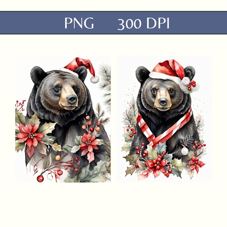 Christmas Bear Clipart Bundle, Watercolor Bear, White Background PNG ...