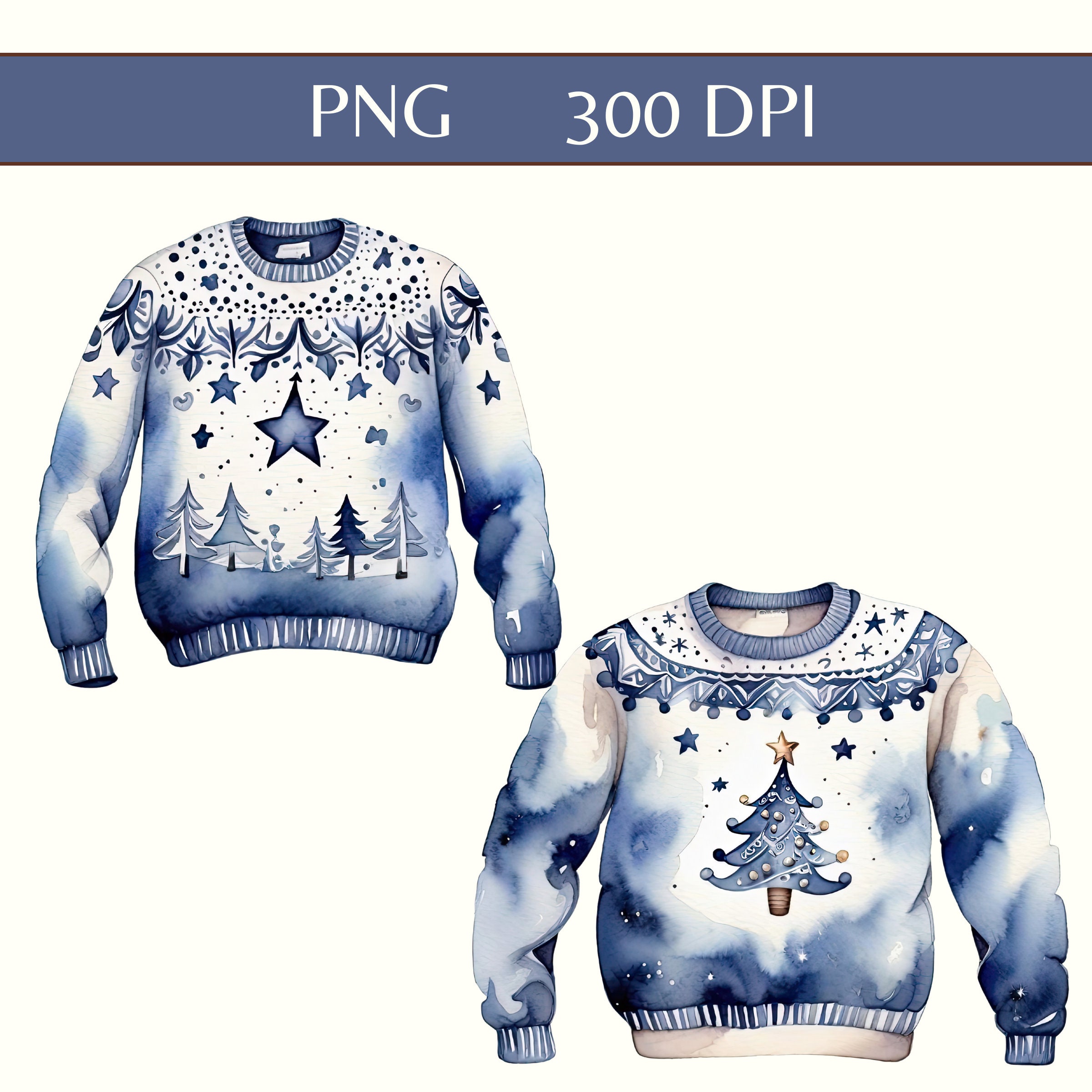 Blue Christmas Sweater Clipart, Instant Download, Holiday Decoration ...