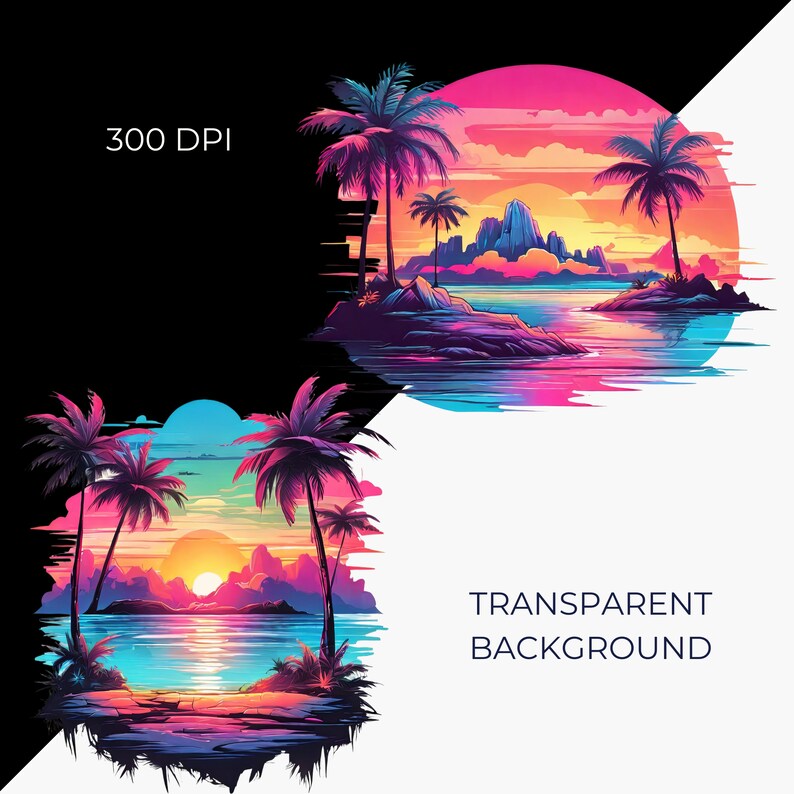 Colorful Island Clipart, Tropical 80s Vibe Palm Tree Art, Commercial ...