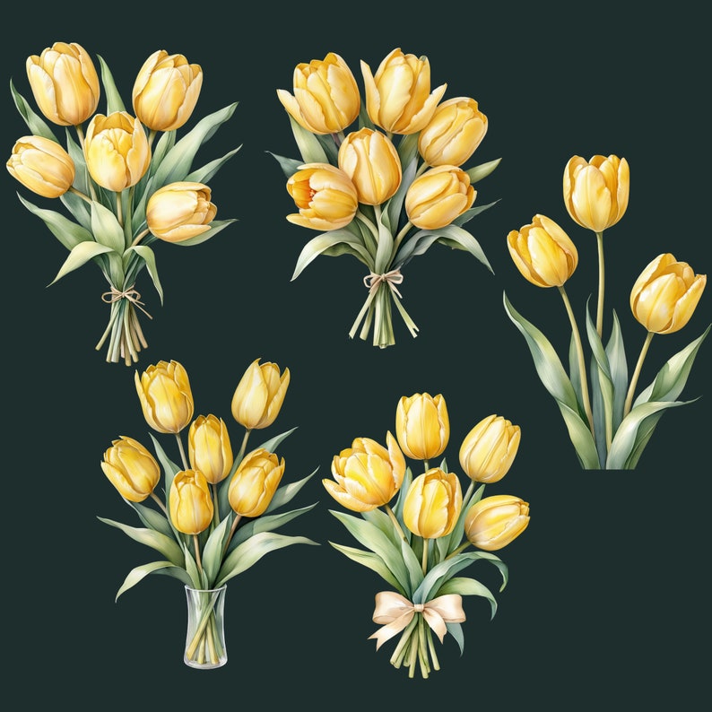 Yellow Tulips Clipart, Spring Flower Clip Art, Instant Download ...