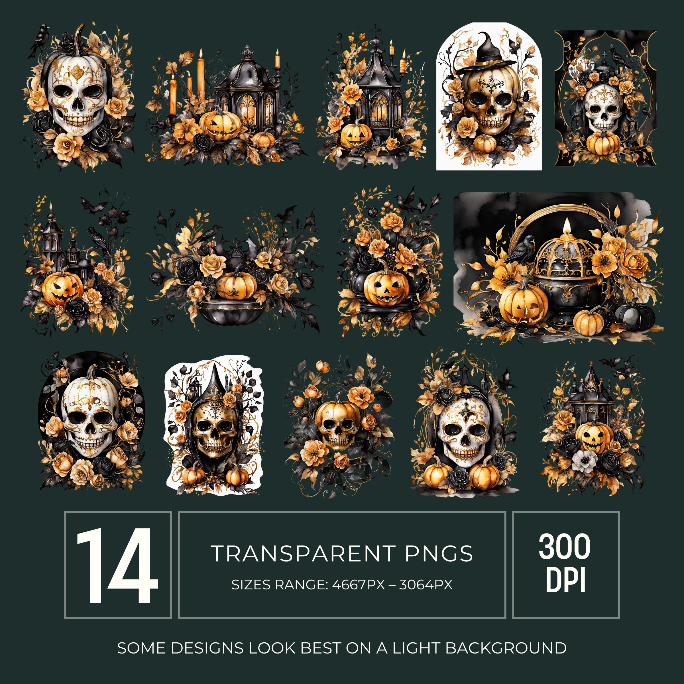 Black Gold Halloween Clipart Set, Instant Download PNG Images, Spooky ...
