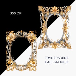 Art Nouveau Frame Clipart Set, Gold Silver Frames PNG, Commercial Use ...