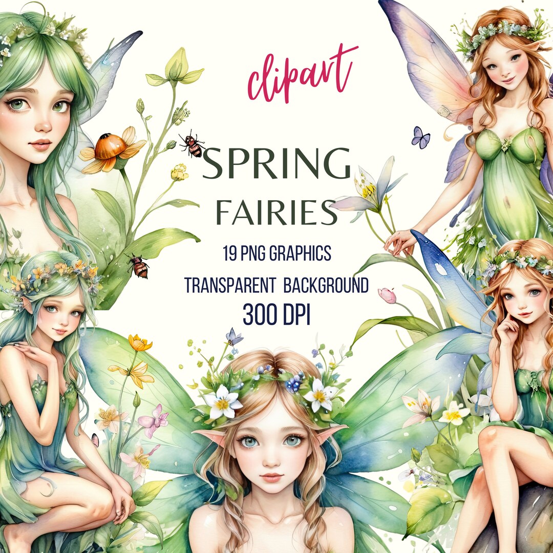 Beautiful Fairy Clipart, Spring PNG Files, Instant Download, Magical ...