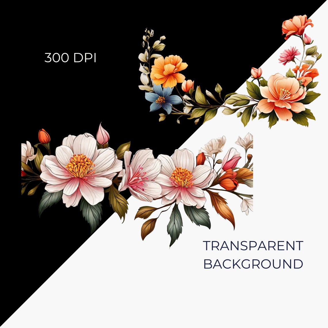 Colorful Flower Border Clipart, Vibrant Boho Watercolor Flowers ...