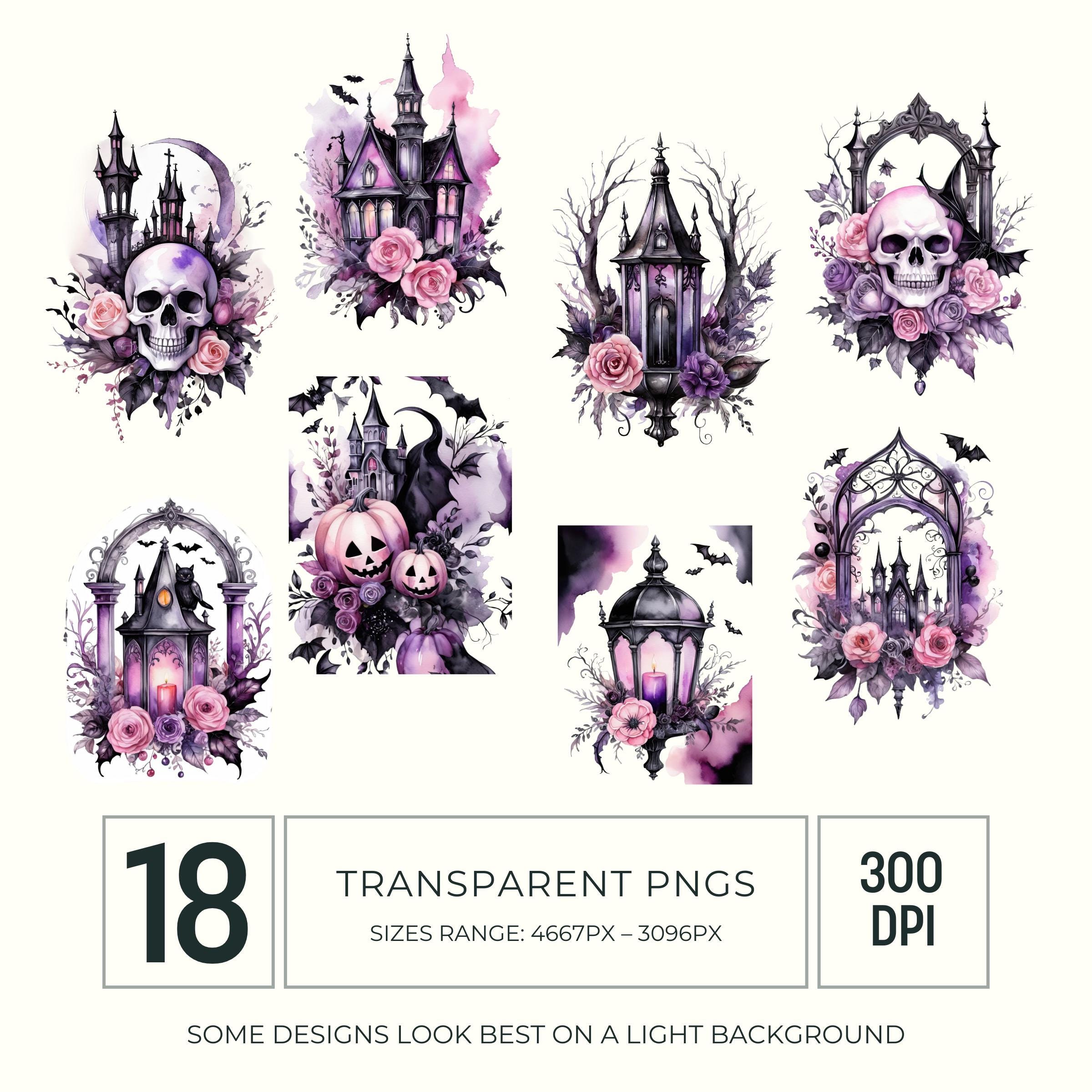 Gothic Halloween Clipart Set, Purple and Black Graphics, Scrapbooking ...