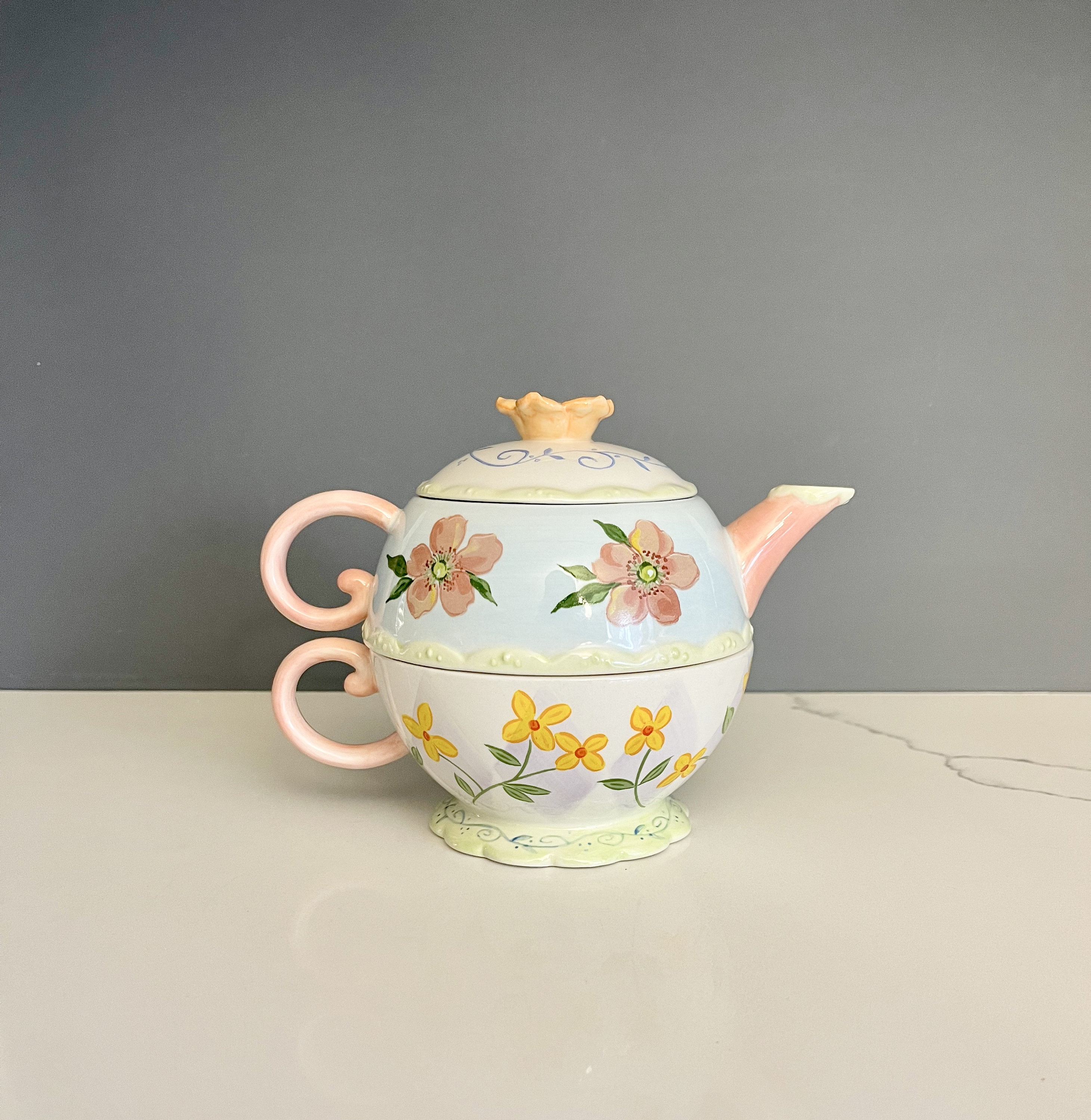 Vintage Avon Stacked Teapot and Cup for One, Hand Painted in Beautiful ...