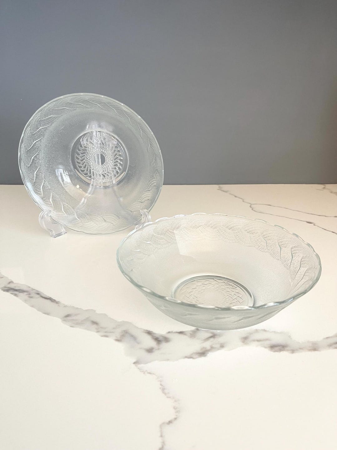Set (2) Elegant, Frosted Bowls With Textured Exterior, Smooth Interior ...