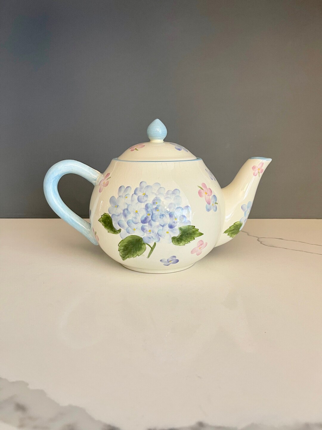 Adorable Cream Teapot With Light Blue and Pink Endless Summer ...