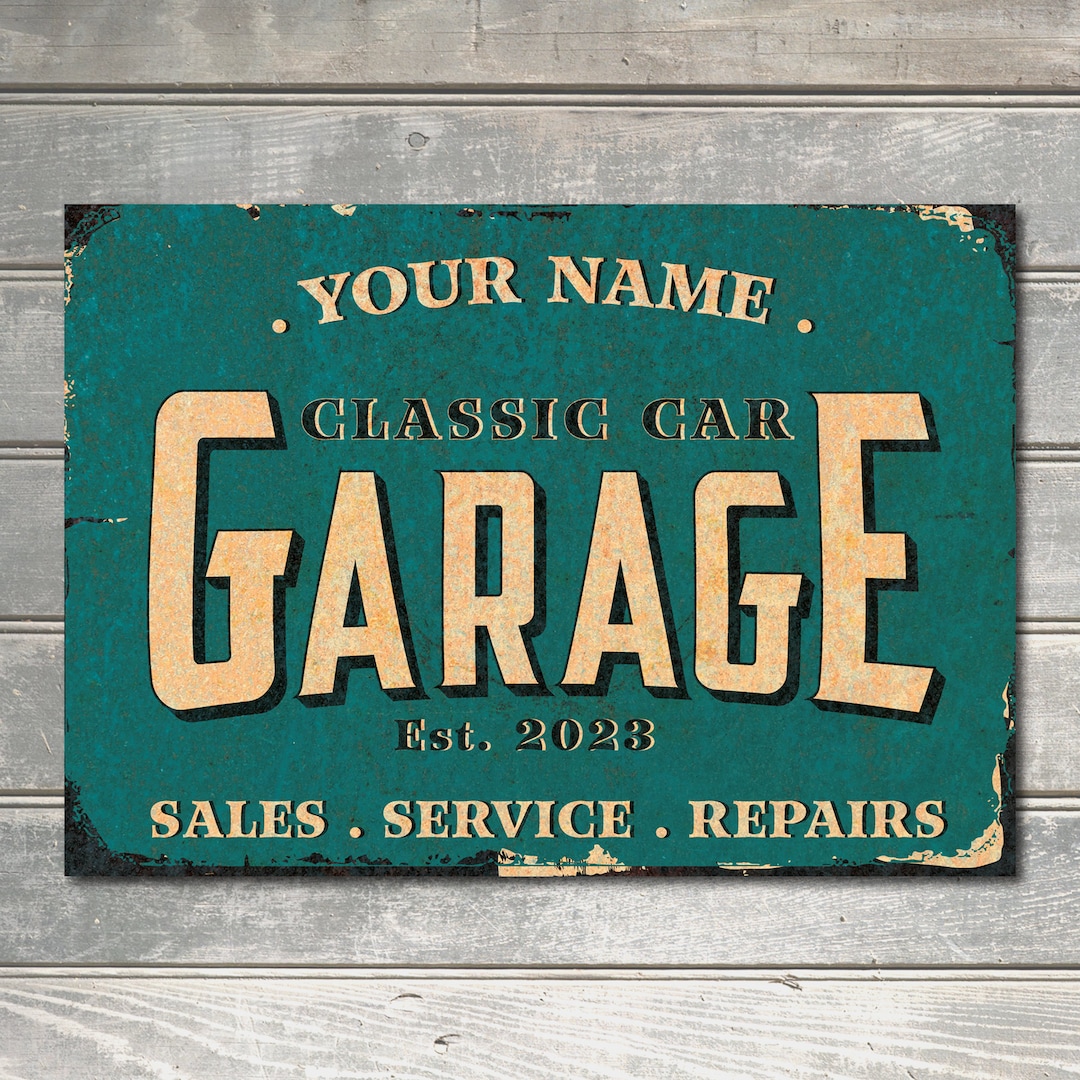 PERSONALISED Classic Car Garage Workshop Metal Plaque Custom Sign ...