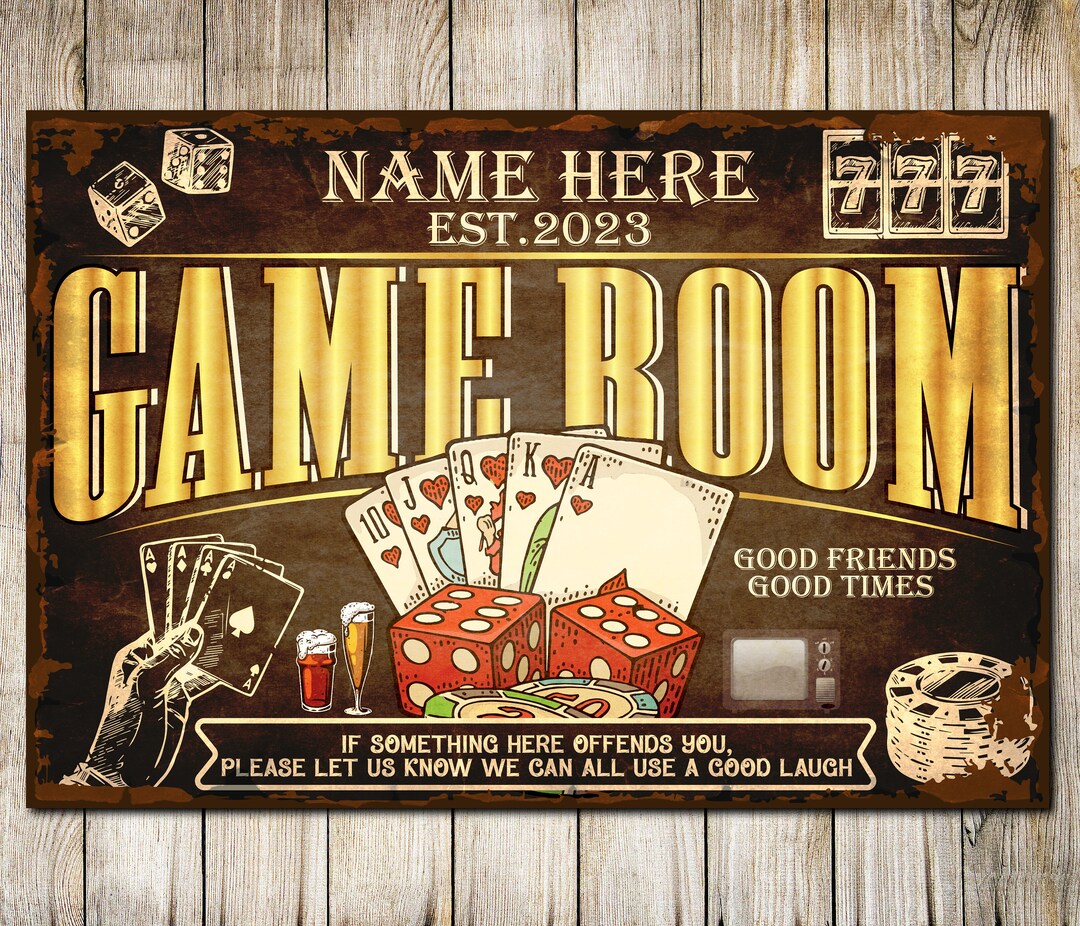PERSONALISED Game Room Sign Farmhouse Wall Decor Family Arcade Poker ...