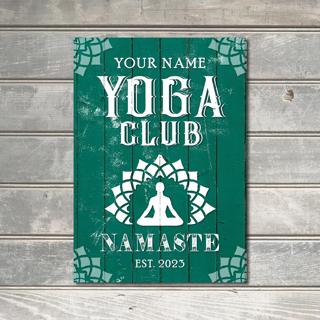 PERSONALISED Custom Yoga Club Sign Metal Plaque Yoga Studio Wall Decor ...