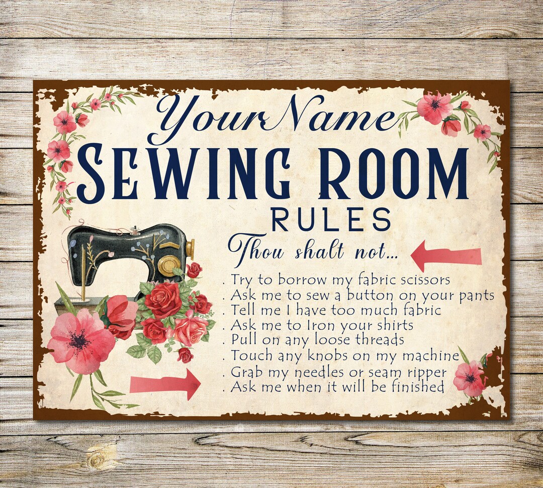 PERSONALISED Sewing Room Rules Sign Awesome Gift Wall Decor Metal ...