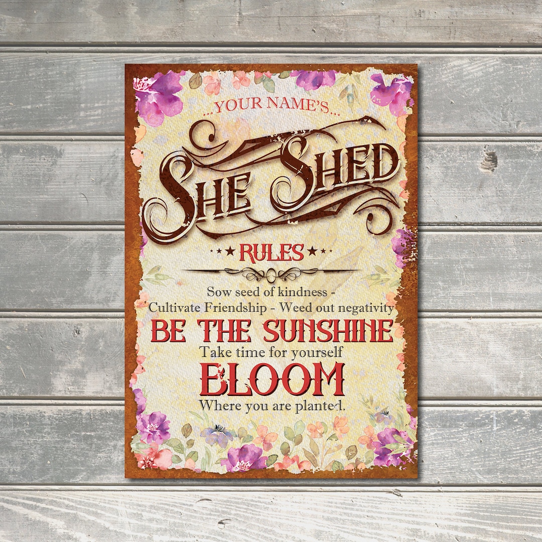 PERSONALISED Garden She Shed Rules Metal Plaque Wall Decor Custom Sign ...