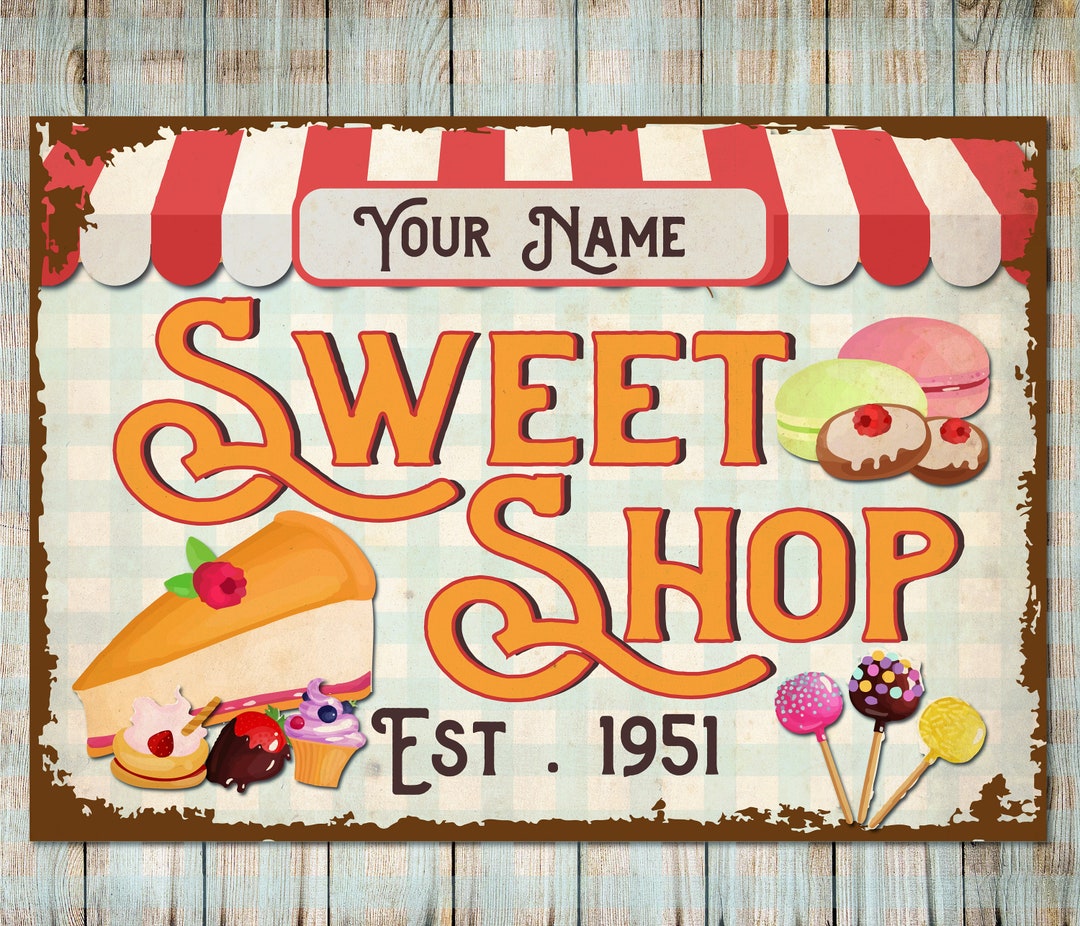 PERSONALISED Sweet Shop Signs Wall Indoor/outdoor Decor Metal Plaque ...