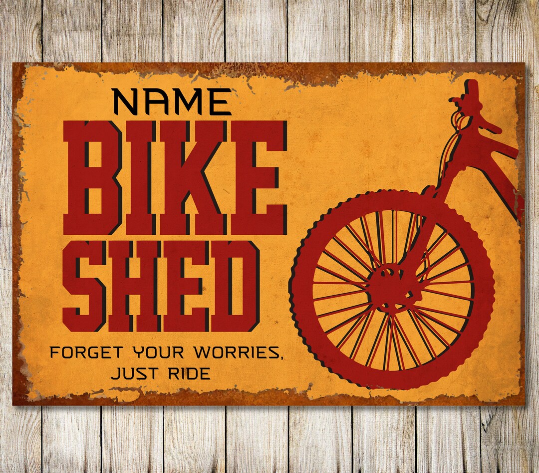 PERSONALISED Bike Shed Sign Custom Metal Plaque Cyclist Biker Gift Wall ...