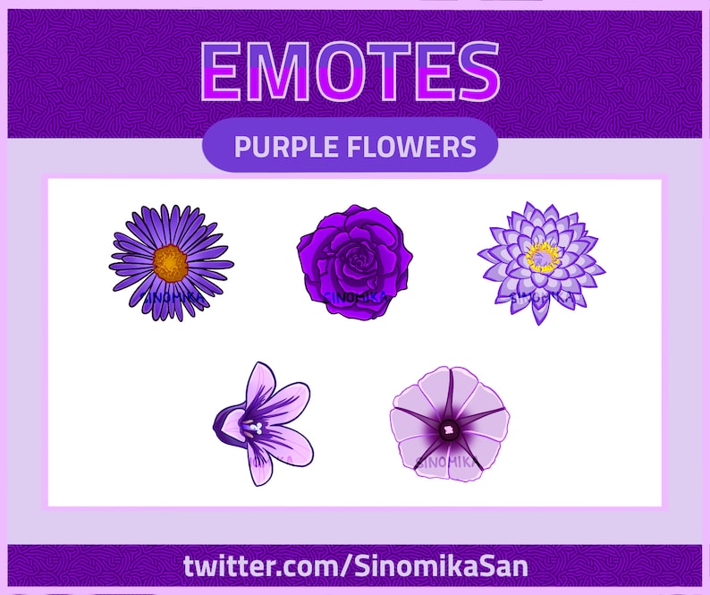 5 Purple Flower Emotes twitch, Discord, Kick, Youtube, Facebook - Etsy