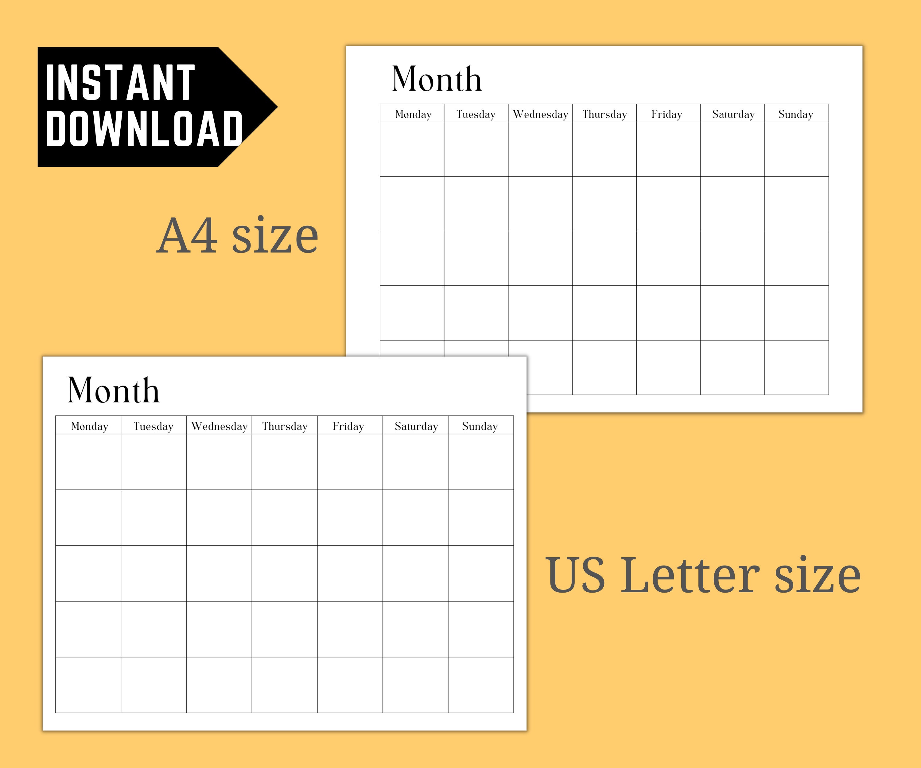 Printable Blank Monthly Planner Landscape Organize Your - Etsy