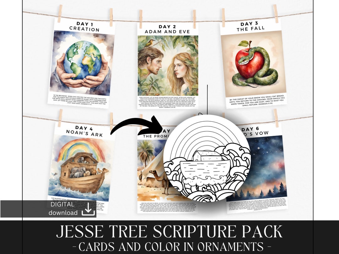 Jesse Tree Printable | Advent Scripture Cards | Watercolour Ornaments ...