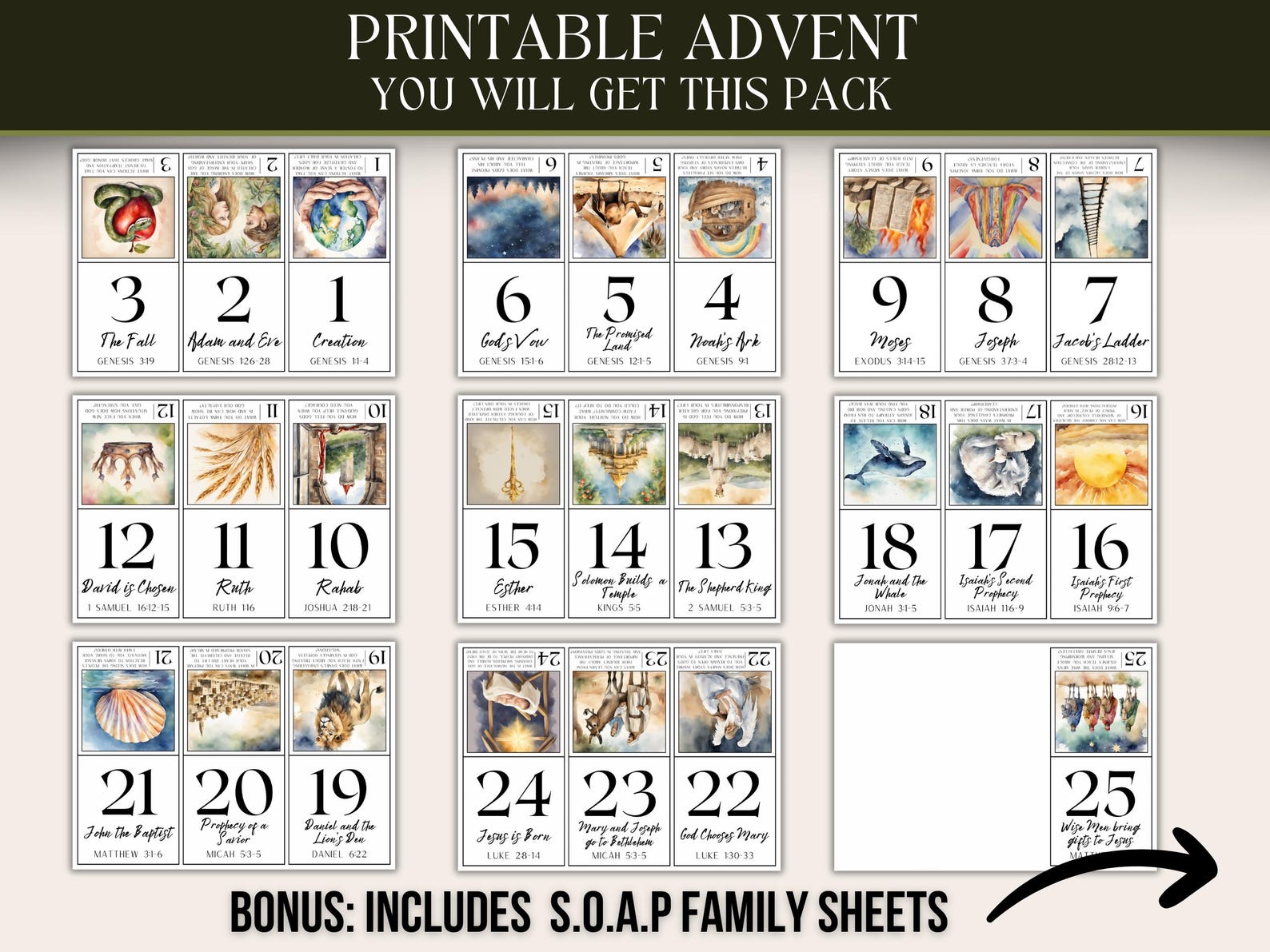 Scripture Advent Calendar | Jesse Tree Printable | Advent Scripture ...