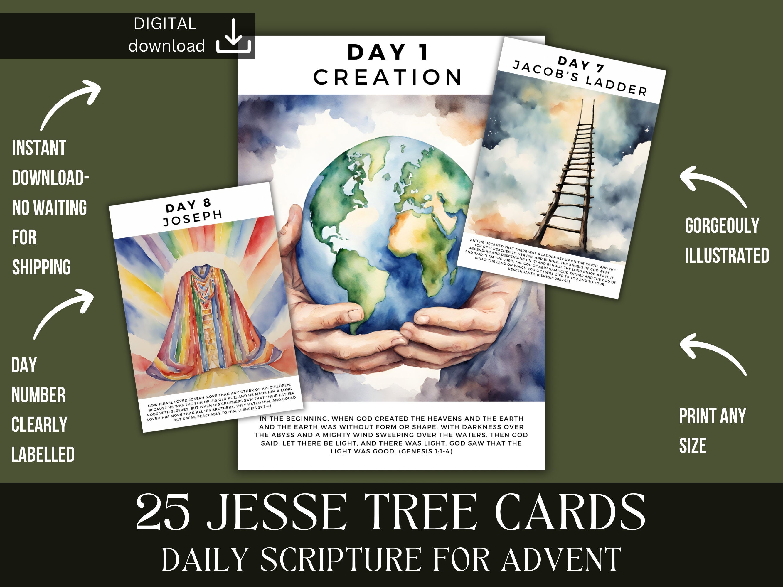 Jesse Tree Printable Advent Cards Jesse Tree Ornaments Catholic Advent ...